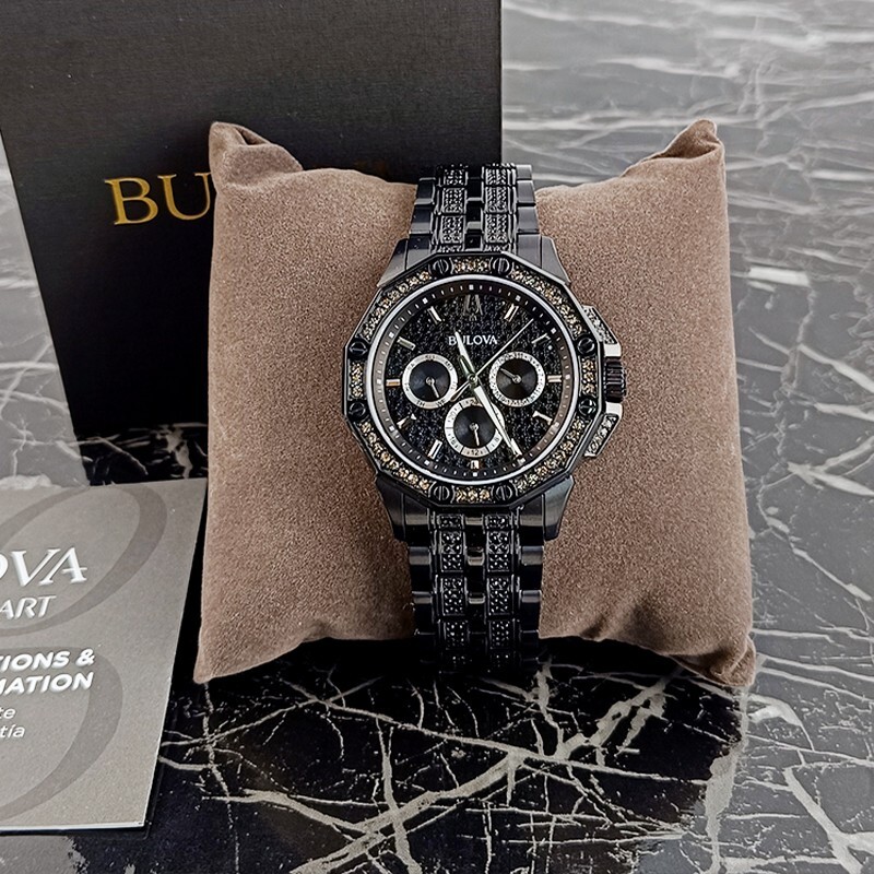 Bulova New 96C134 Men's Crystal Octava Quartz Watch Silver Black Dial ...