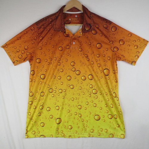 Play Loud Golf Polo Shirt Mens XL Orange Yellow Beer Bubble Allover ...