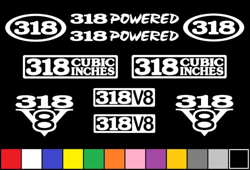 318 CI V8 POWERED 10 DECAL SET ENGINE STICKER EMBLEMS FENDER BADGE ...