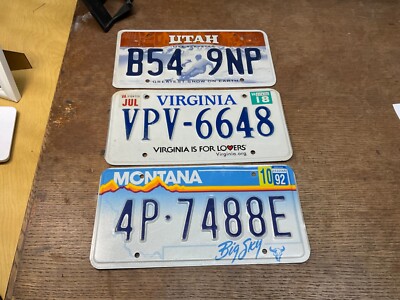 License Plate Lot of 3 Different States Virginia Utah Montana Rustic ...