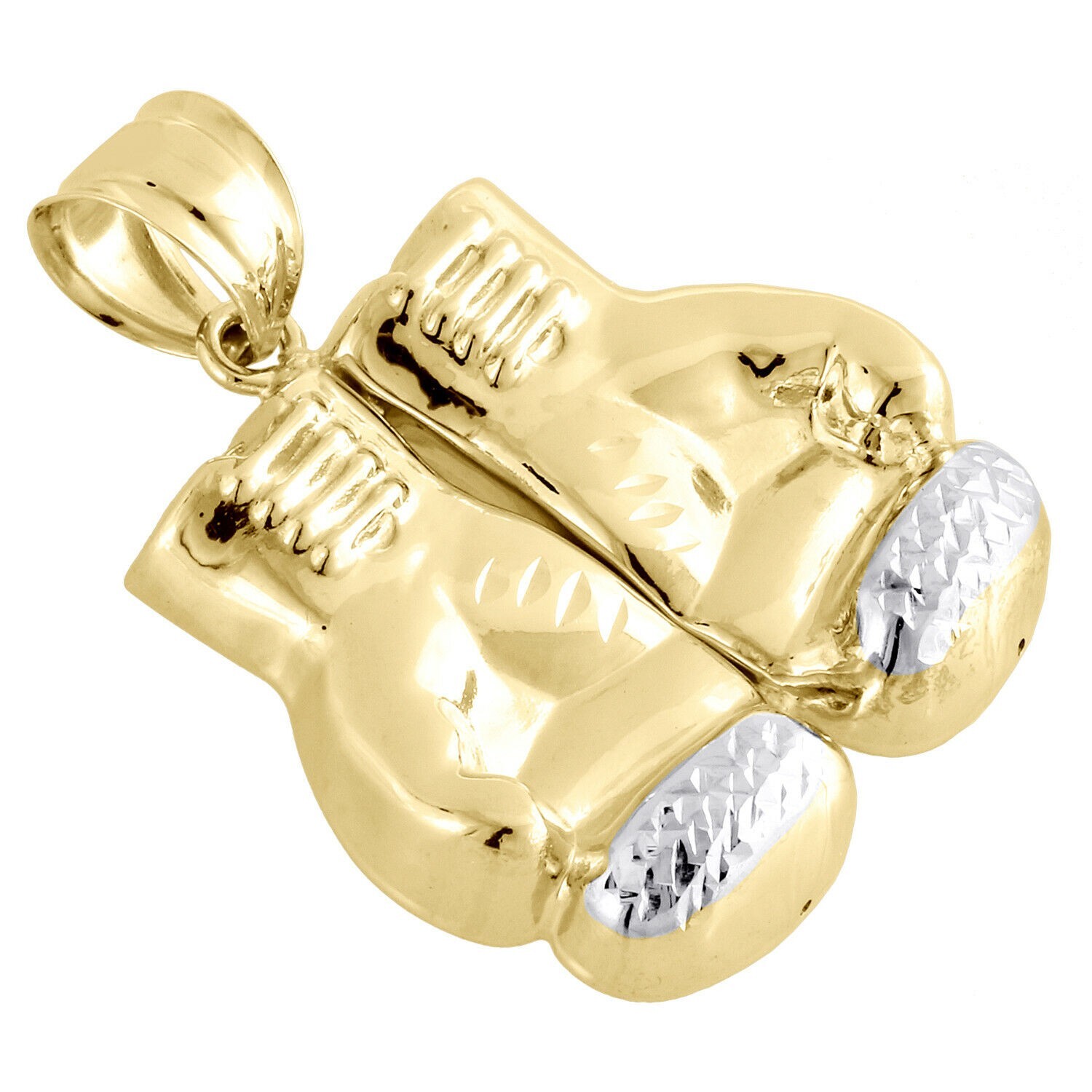 Real 10K Yellow Gold Two Tone Diamond Cut Boxing Gloves Sport Pendant ...