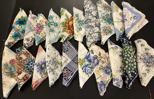 20 Ladies FLORAL Printed Hankies Vtg Lot Roses Daisies Iris, Blues ...