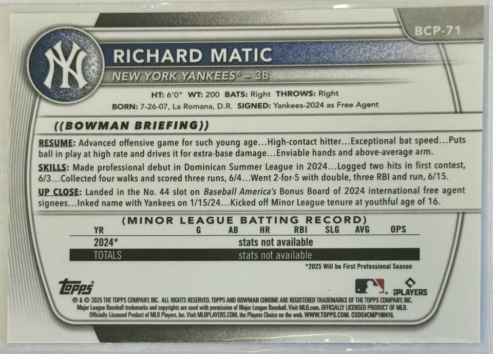 2025 Bowman - Chrome Prospects - #BCP-71 Richard Matic | eBay