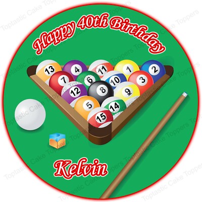 Personalised Pool Billiards Table Balls Edible Icing Birthday Party ...
