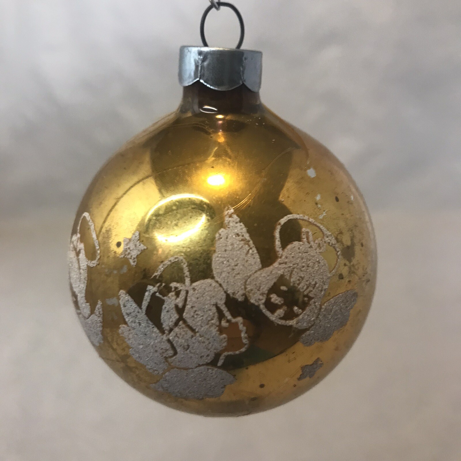 VINTAGE CHRISTMAS ORNAMENT GOLD SHINY BRITE ANGELS MICA CHRISTMAS HTF ...