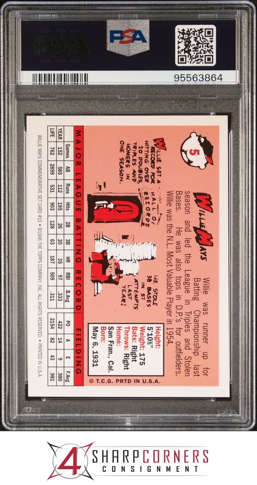 1997 TOPPS WILLIE MAYS #10 1958 REPRINT GIANTS HOF PSA 10 B4088108-864 | eBay