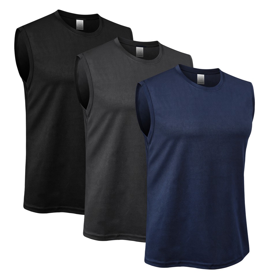 3 Pack Men's Tank Top Quick Dry Workout Gym Muscle Tee Fitness ...