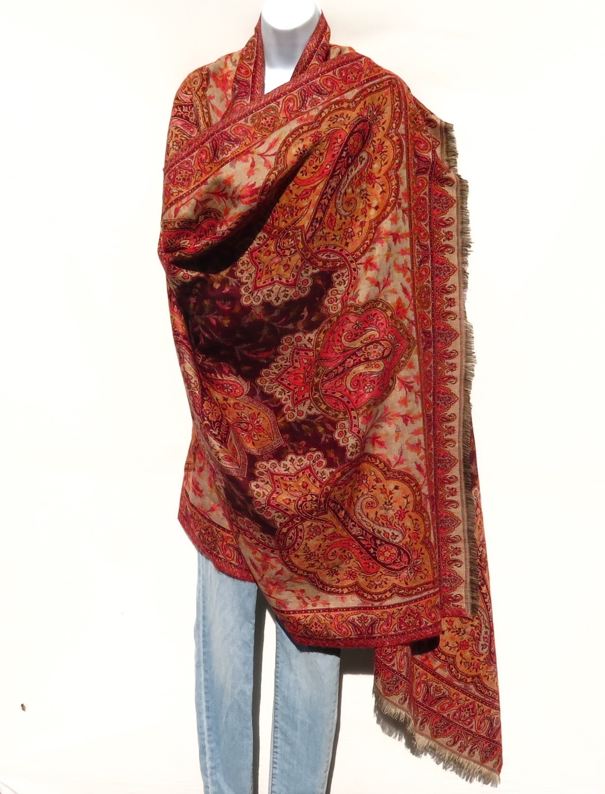 Yak/Sheep Wool Blend|Shawl/Throw|Handcrafted| Kashmiri|Colors: Red ...