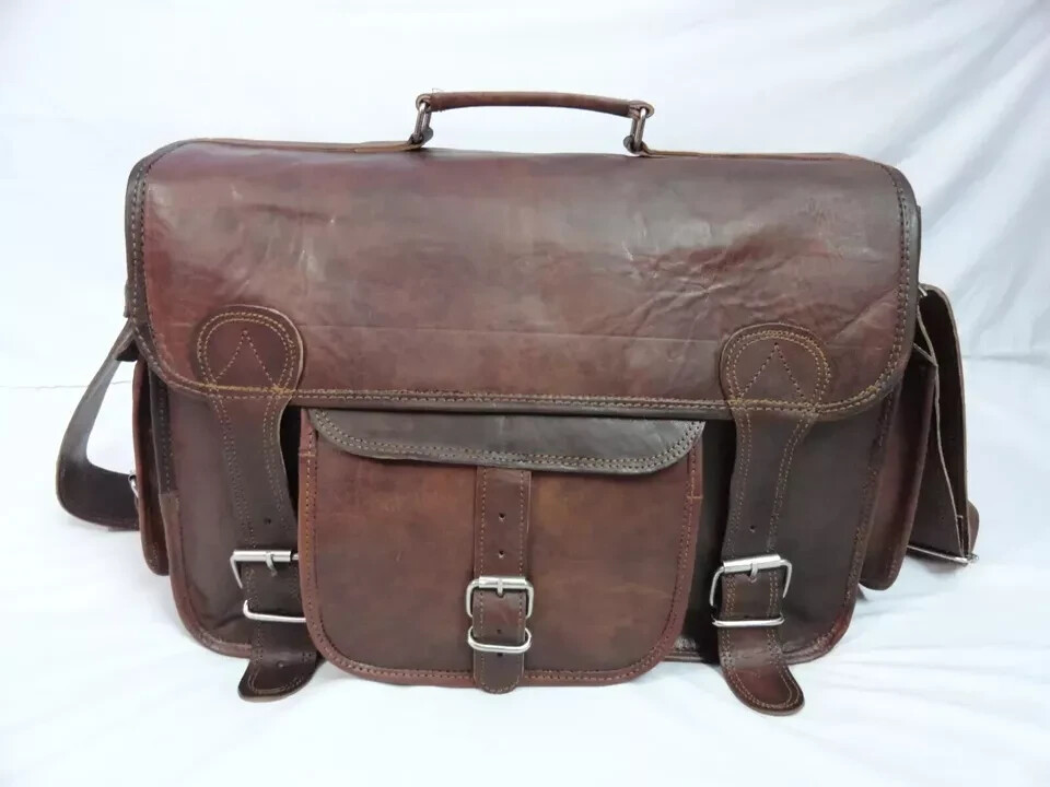 Genuine Vintage Leather DSLR Camera Briefcase Messenger Satchel Bag 16 ...