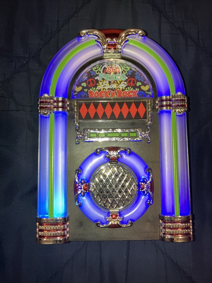 NOSTALGIC MUSICAL LIGHT UP JUKEBOX CENTERPIECE 60'S PEACE LOVE & ROCK N ...