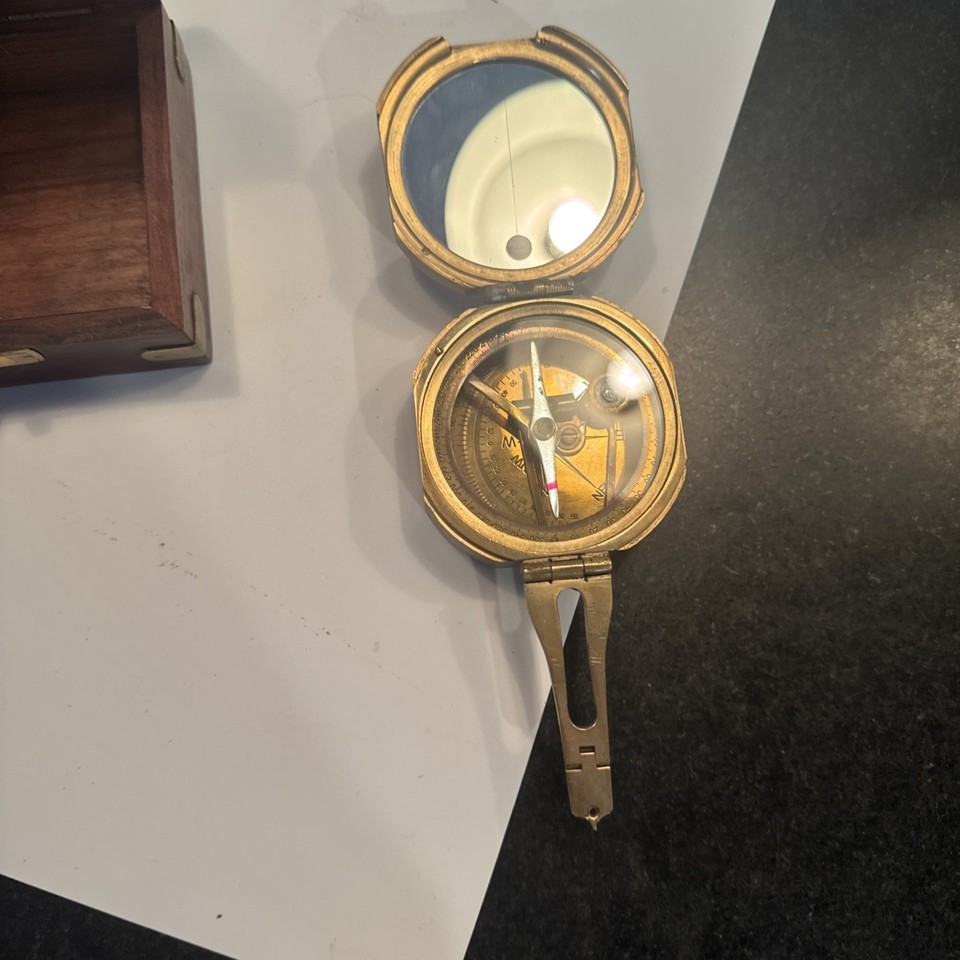 Nautical Sine Brass Compass With Wooden Box | eBay