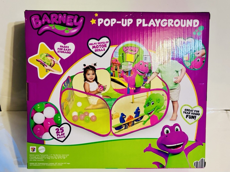 Barney Pop-Up Playground - Ball Pit, 25 Balls & Basketball Hoop Indoor ...