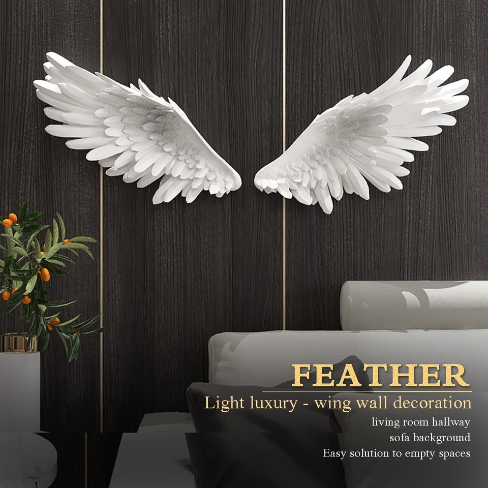 Angel Wings Wall Decor, 3D Large White Angels Wings Wall Sculptures Art ...