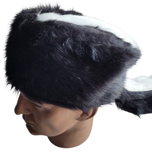 Skunk Hat Faux Fur & Tail Cap Warm Soft S-XL Size Mountain Men Coon ...