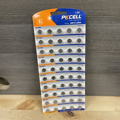 50 Pcs PKCELL LR44 AG13 Button Cell Batteries for Toys ,Watches Exp 12/ ...