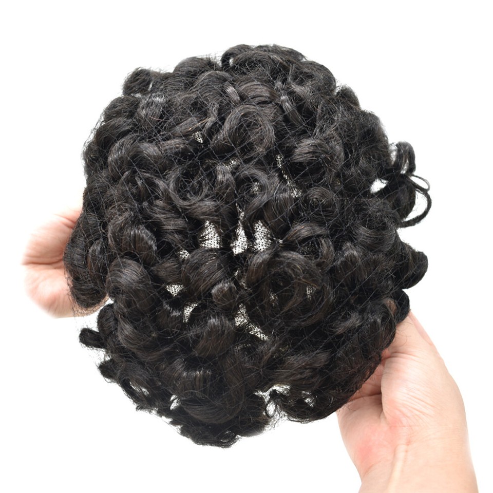 Curly Toupee for Black Men Human Hair System Fine Mono Poly Mens Wigs ...