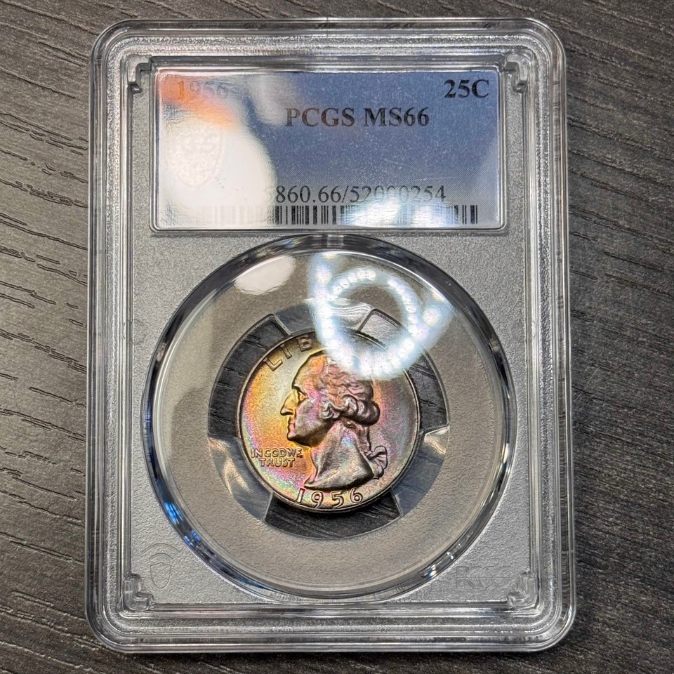 MS66 1956 25C Washington Silver Quarter, PCGS Trueview- Rainbow Mint ...