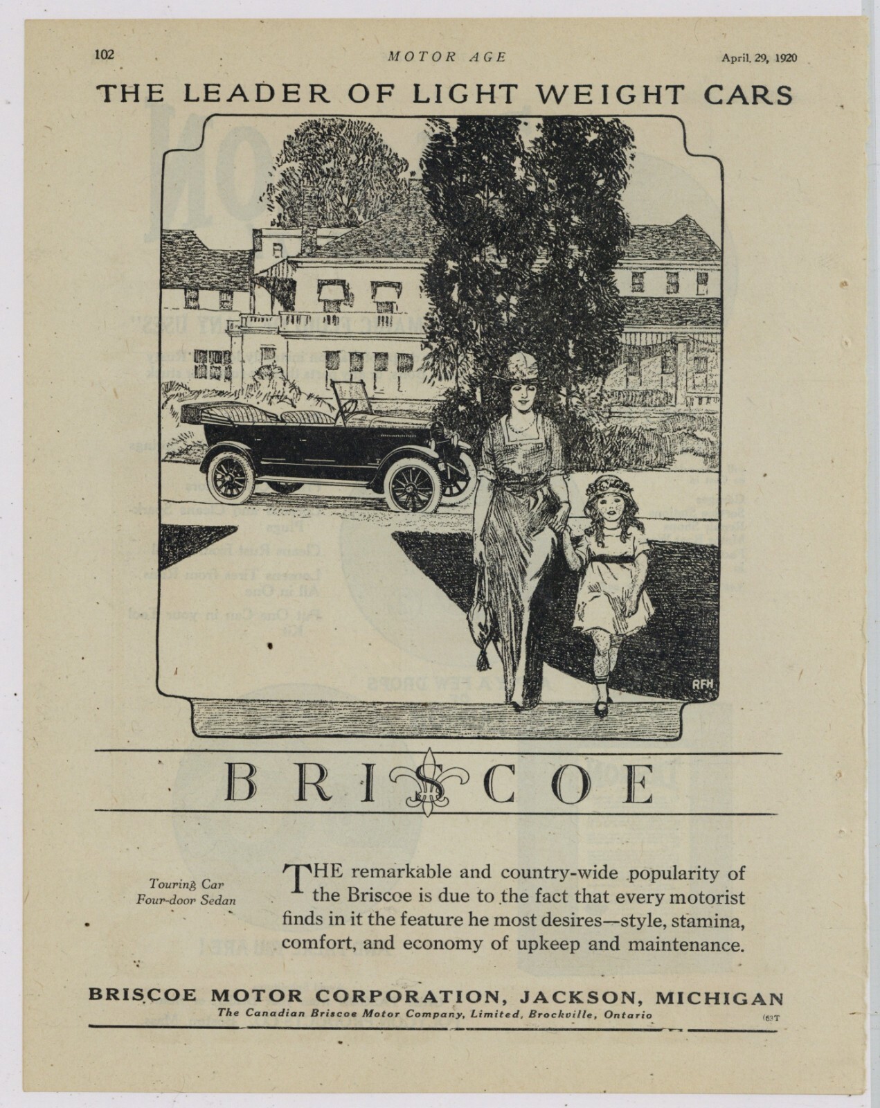1920 Briscoe Motor Co. Ad: Touring Car Four Door Sedan - Jackson ...