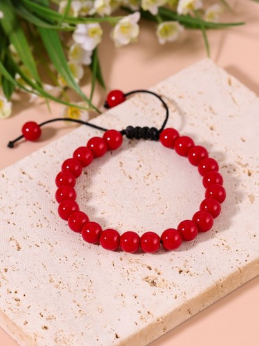 Red Bead Charm Beaded Bracelet for Women Men Adjustable Knot Crafted ...