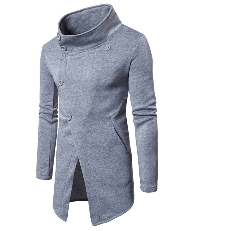 Mens High collar Long sleeve Jacket Single Breasted Outwear Plain Slim ...