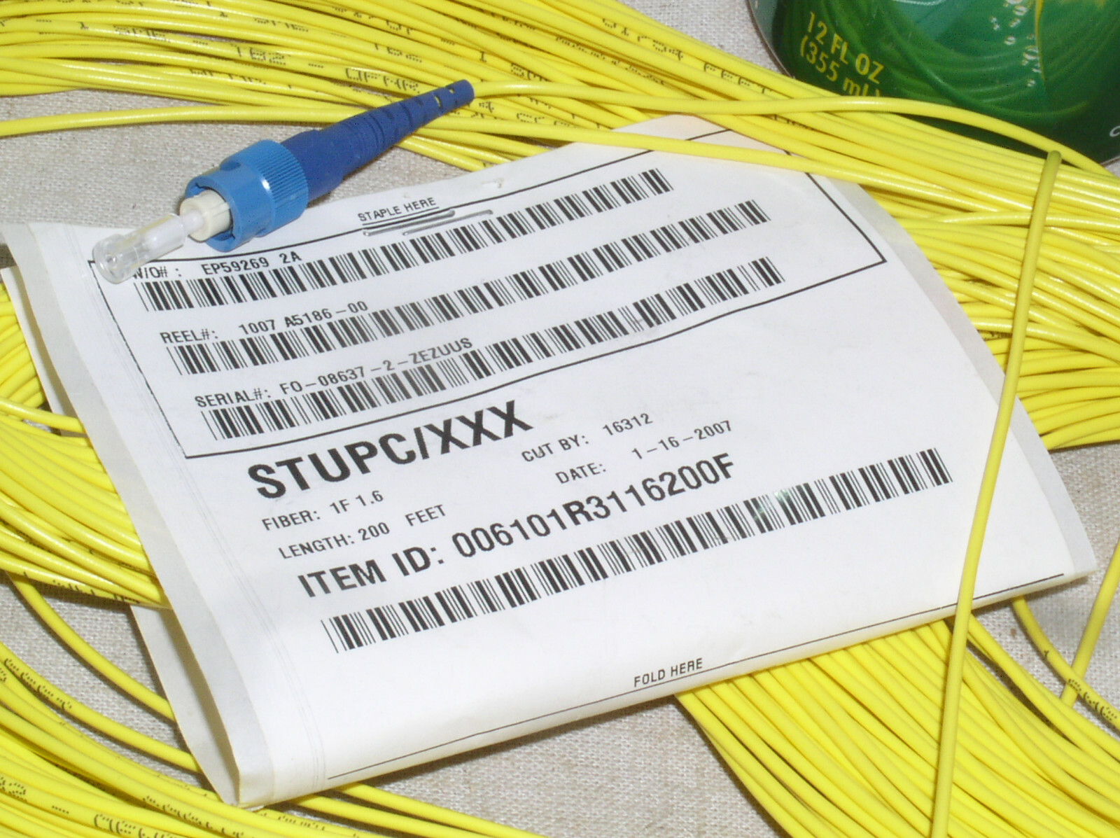 200FT CORNING STUPC FIBER OPTIC CABLE 1F 1.6 08/06-1 SME TB2 OFNR-FT4 ...