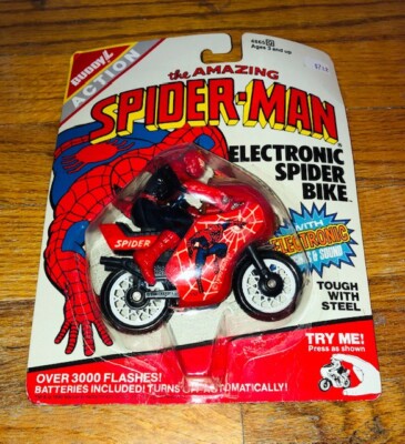 AMAZING SPIDERMAN ELECTRONIC SPIDER BIKE Buddy L Motorcycle Vintage Toy ...
