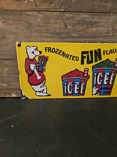 Porcelain ICEE frozenater Sign Beverage slushy Gas Restaurant Garage ...