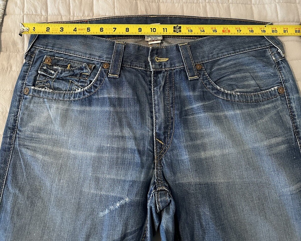 True Religion Men's Size 38x32.5 Blue Jeans Straight Leg RN# 112790 CA ...