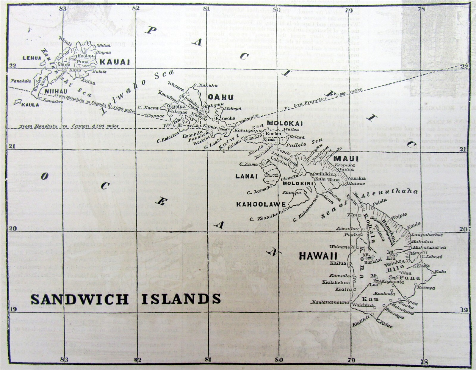 1855 newspaper w EARLY MAP of SANDWICH ISLANDS Hawaii + Display ...