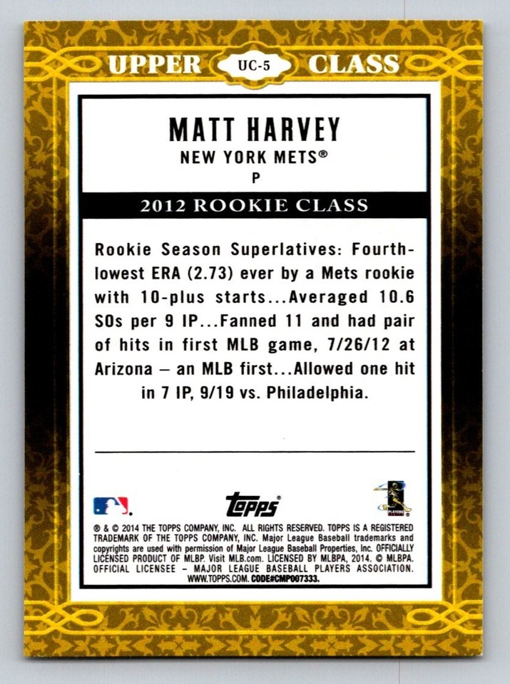 2014 TOPPS UPPER CLASS #UC5 MATT HARVEY | eBay