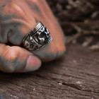 Skull Fire piston head ring men sterling silver 925 Biker Gothic punk ...