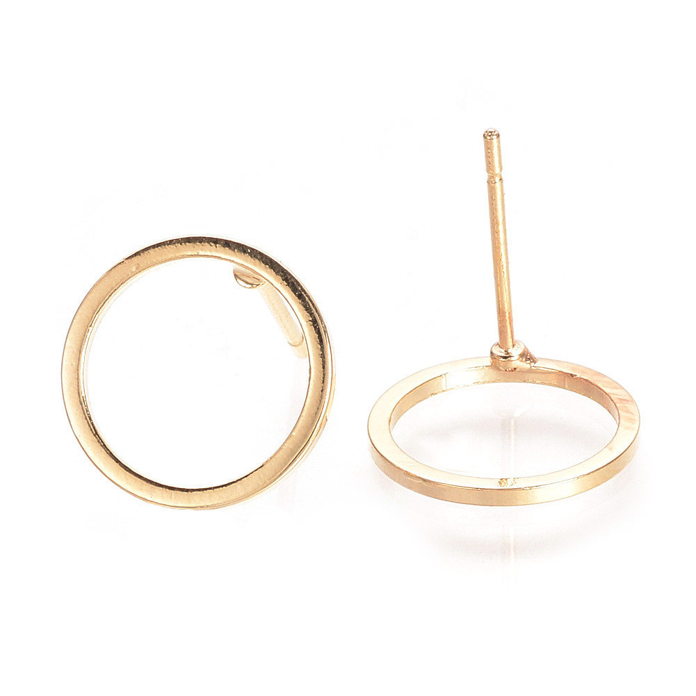 10pc Gold Plated Brass Earring Posts Hollow Round Stud Findings Earwire ...