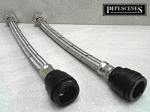 PAIR of Pushfit Flexible Tap Connectors 22mm x 3/4" 300mm WRAS Approved ...
