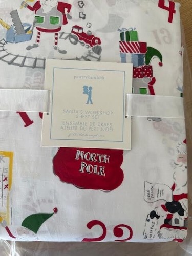 Pottery Barn Kids Santa's North Pole Workshop Full Sheet Set Christmas ...