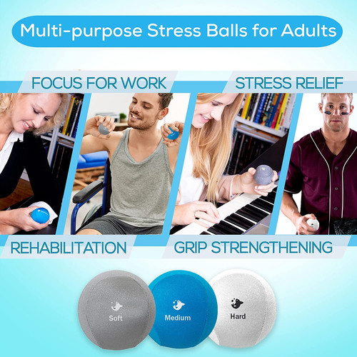 Hand Therapy Exercise Stress Ball Bundle - Tri-Density Stress Balls for ...