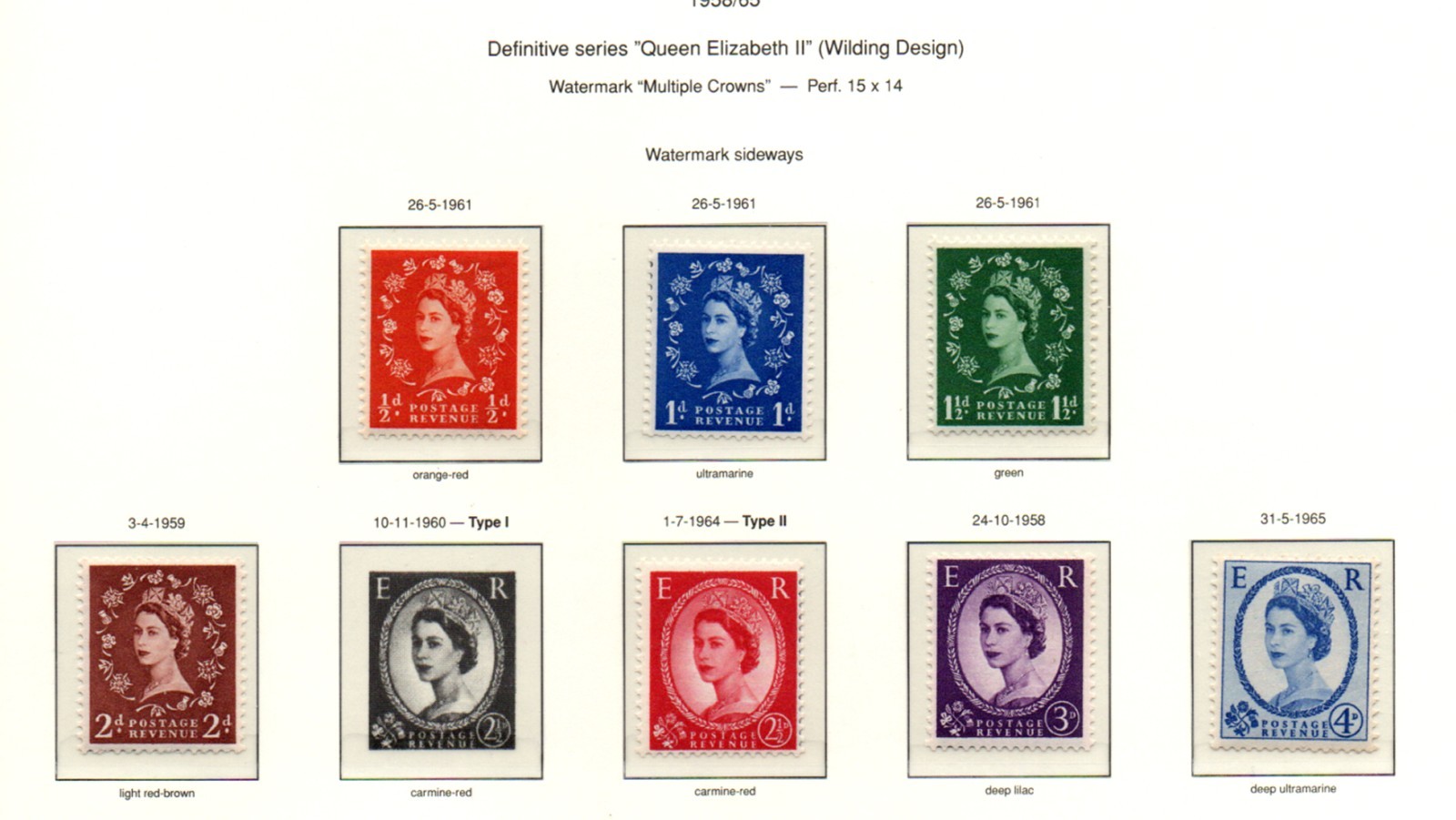 GB QEII 1958-65 wmk sideways part set of 7 of 8 sg 570a/576ab MNH ...