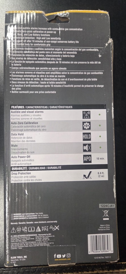 Klein Tools ET120 Combustible Gas Leak Detector Audible/Visual Alarms ...