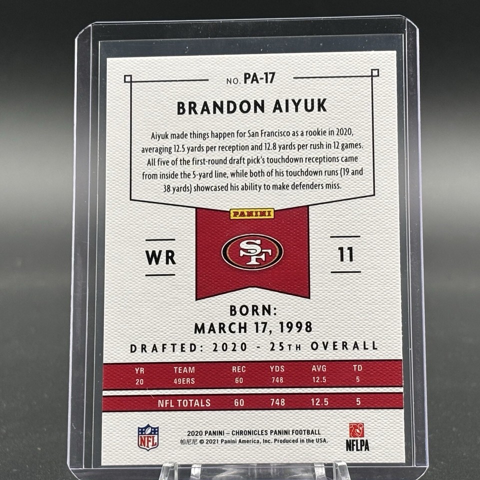 2020 Chronicles Panini Brandon Aiyuk #PA-17 Rookie San Francisco 49ers ...