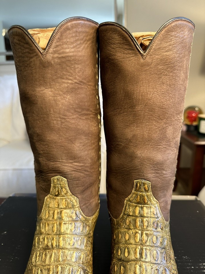 Stallion Men's Custom Exotic Natural Alligator Head Cut Buck Stitch ...