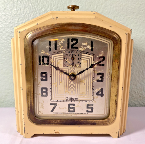 VINTAGE ANTIQUE Art Deco Gilbert Alarm Clock - Metal Casing - WORKS! | eBay