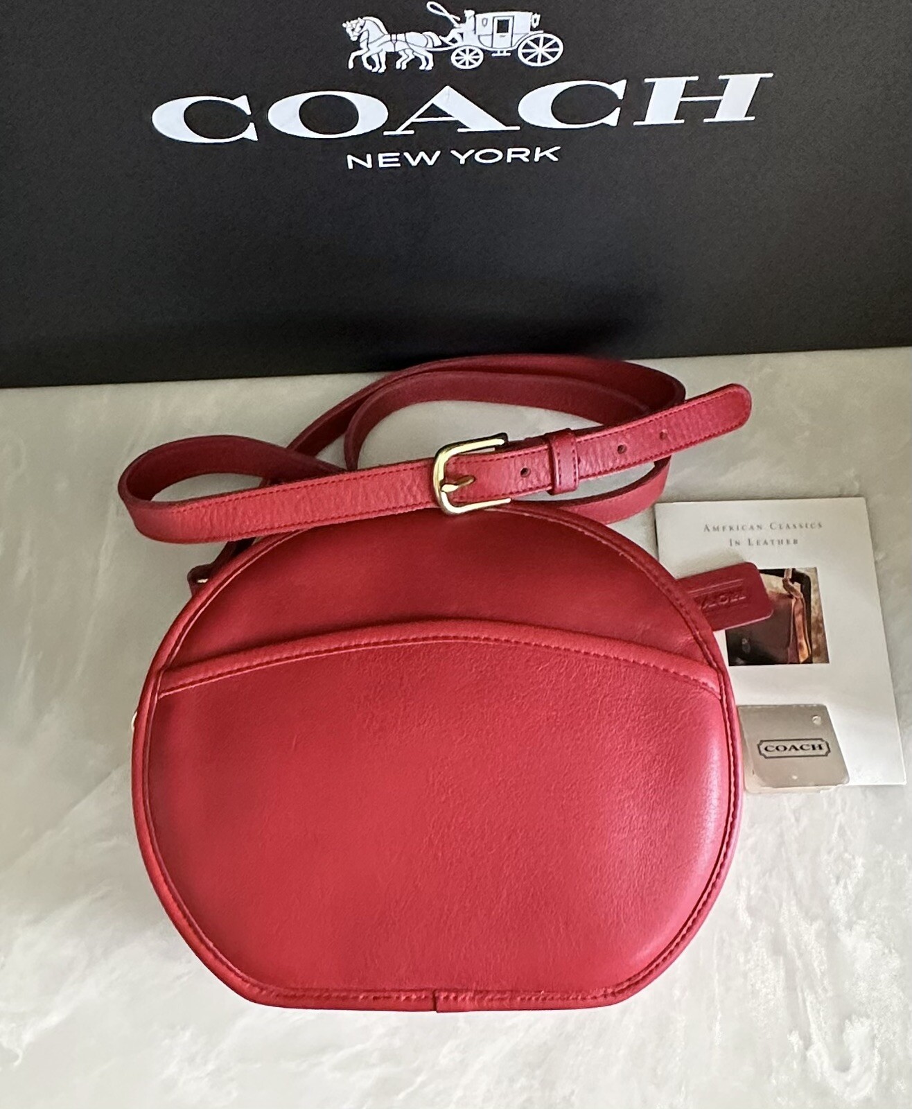 COACH VINTAGE RED LEATHER CHESTER ROUND CROSSBODY BAG… - Gem