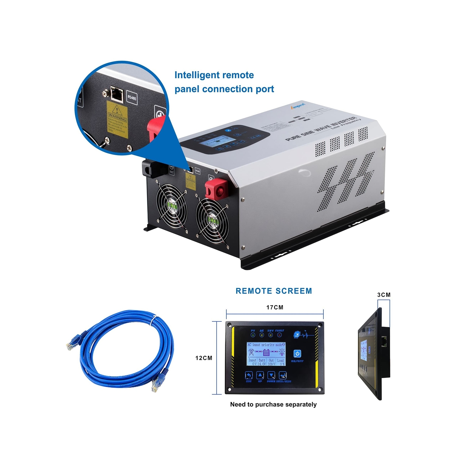 Ampinvt 3000W Peak 9000W Pure Sine Wave Inverter, DC to 120V AC Output ...