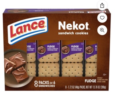 Lance Sandwich Cookies, Nekot Fudge, 8 Individually Wrapped Packs, | eBay