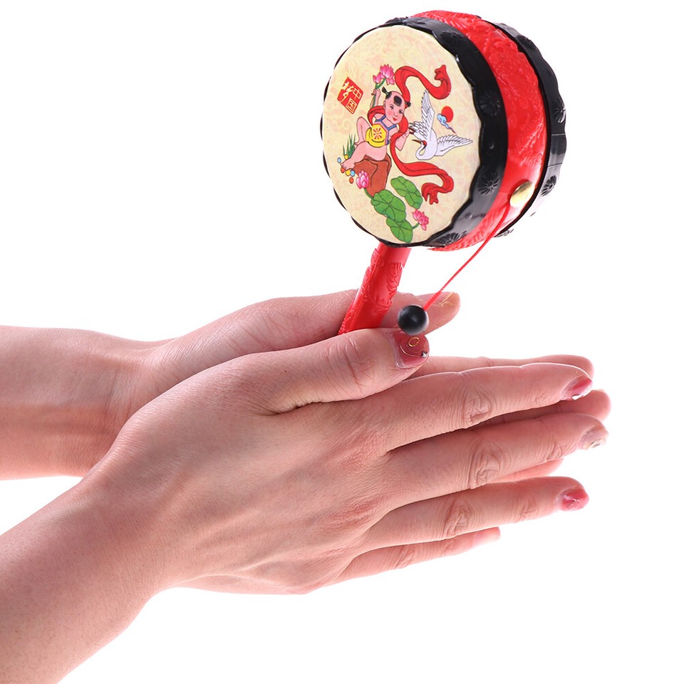1Pc Chinese traditional spin toy rattle drum kids cartoon hand bell for ...