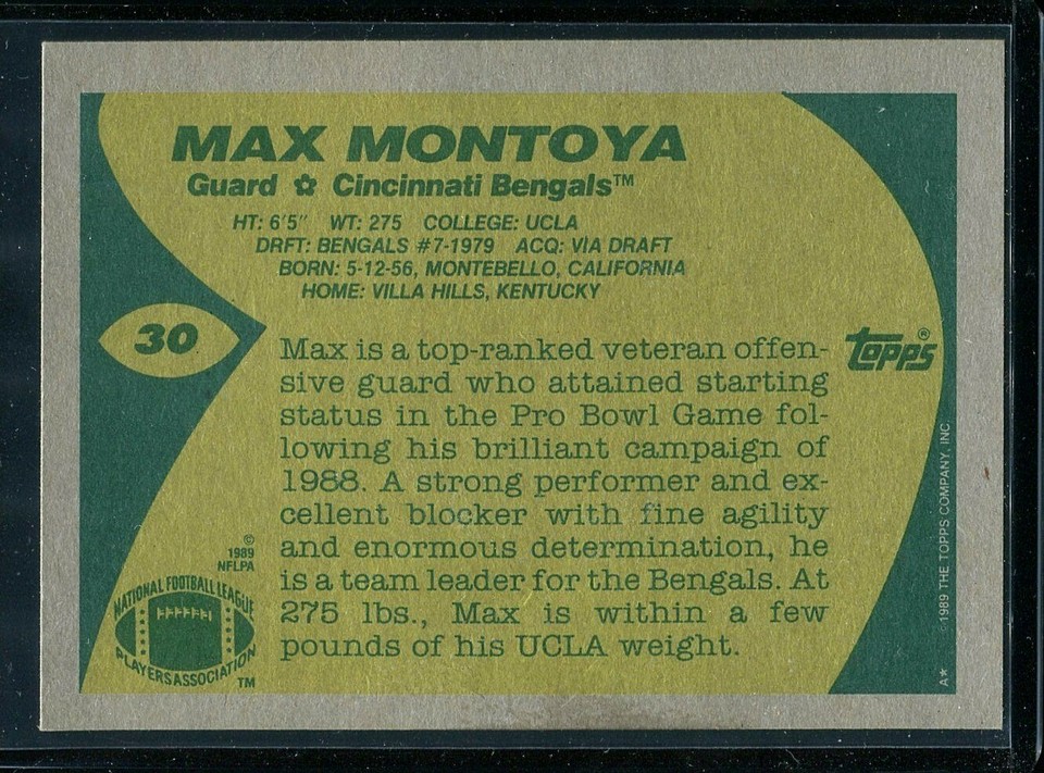 1989 Topps Football Max Montoya #30 Cincinnati Bengals | eBay