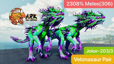 ark survival ascended pve Velonasaur Pair, 2308%(306), 100% Imprinting ...