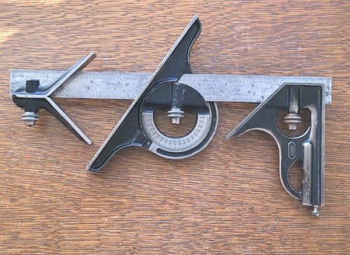 Starrett Combination Square w/No. 490 Protractor/Center Head & No. 4R ...