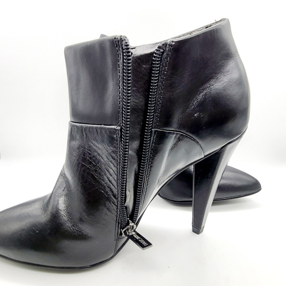 Colin Stuart Black Leather Ankle Boots Cone Heels Zipper Pointed Toe ...