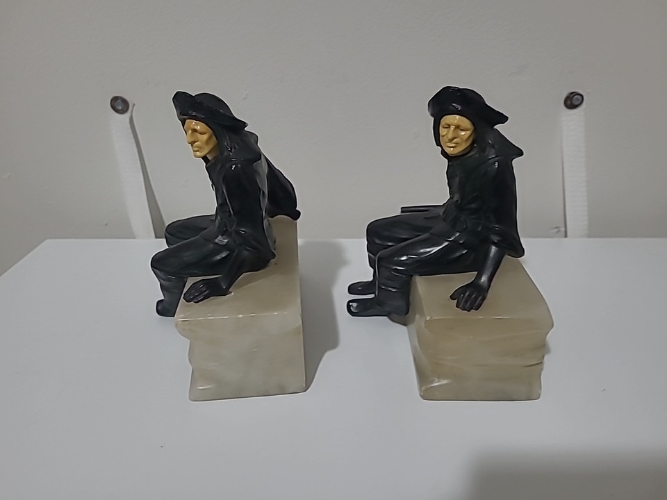 Antique PAIR OF 1930'S J.B. HIRSCH SEATED PIRATE BOOKENDS ON WHITE ONYX ...