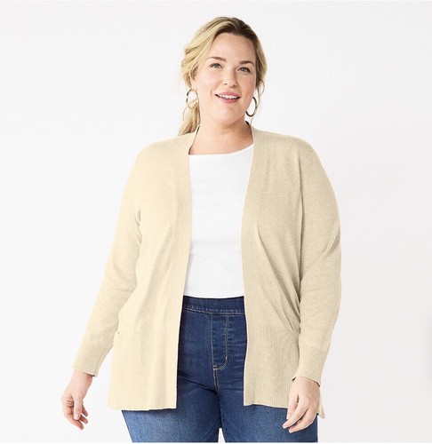 CROFT & BARROW Womens Cardigan Size 5X Oatmeal Open Front Side Slits ...